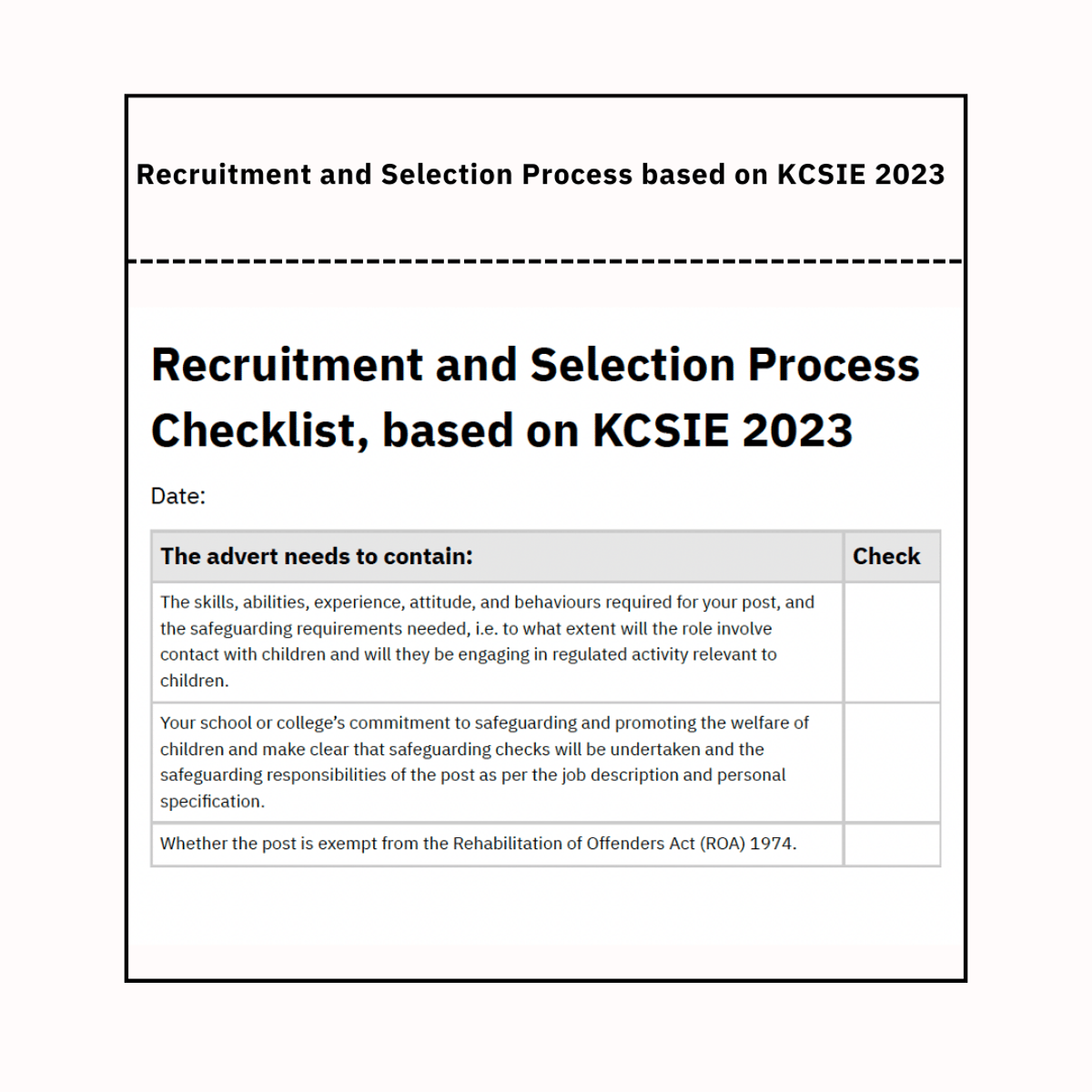 Recruitment and Selection Process Checklist, based on KCSIE 2023 from ...